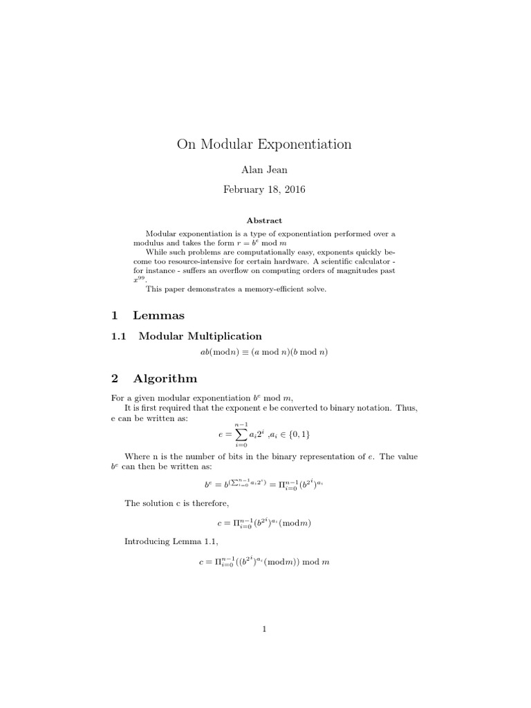 Modular Exponentiation Explained | PDF | Science & Mathematics