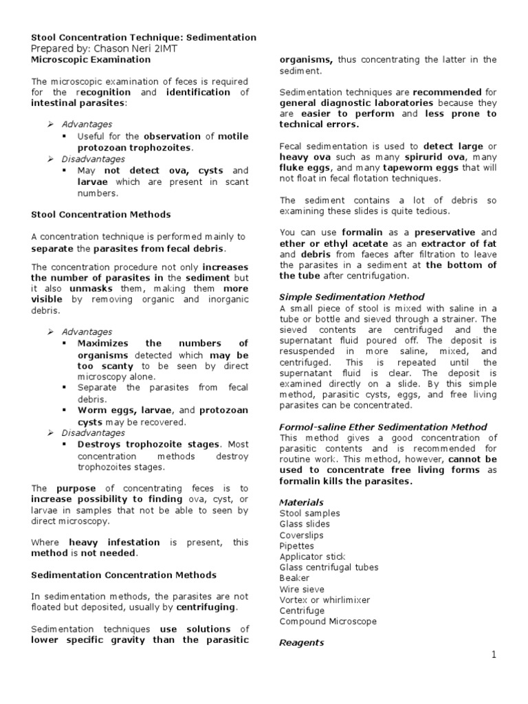 Stool Concentration Method | PDF | Human Feces | Staining