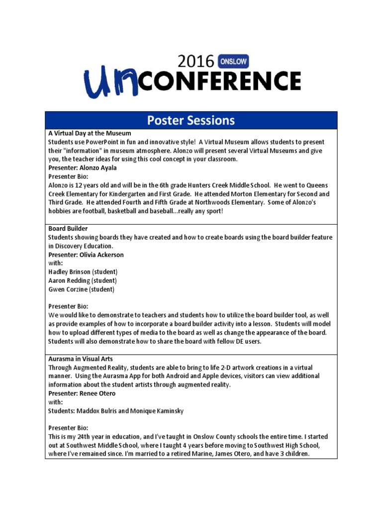 Unconference Session Descriptions 2016 | PDF | Secondary School | Classroom