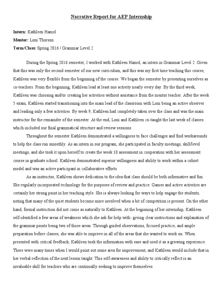 End of Internship Narrative Report | English As A Second Or Foreign ...