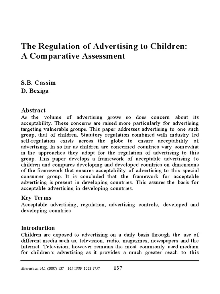The Regulation of Advertising To Children | PDF | Regulatory Compliance ...