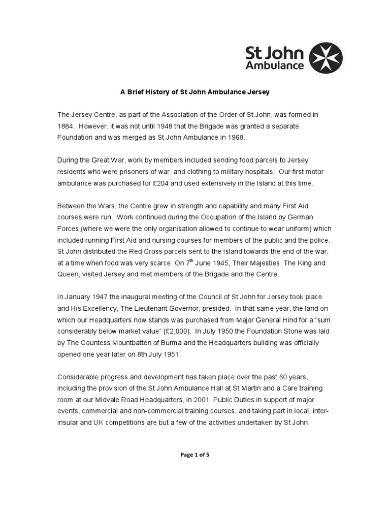 A Brief History of ST John Ambulance Jersey | PDF | Jersey | First Aid