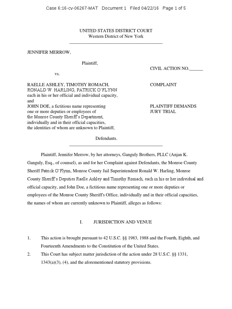 Lawsuit: Jennifer Merrow Vs Monroe County Sheriff's Department ...