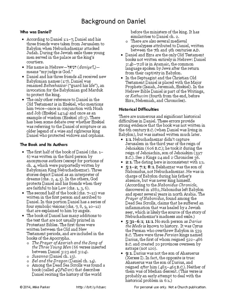 LDS Old Testament Handout 26: Daniel | PDF | Daniel (Biblical Figure ...