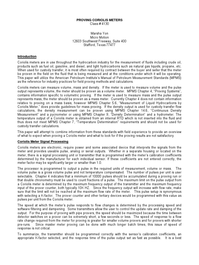 Proving Coriolis Meters 4130 | PDF | Density | Petroleum