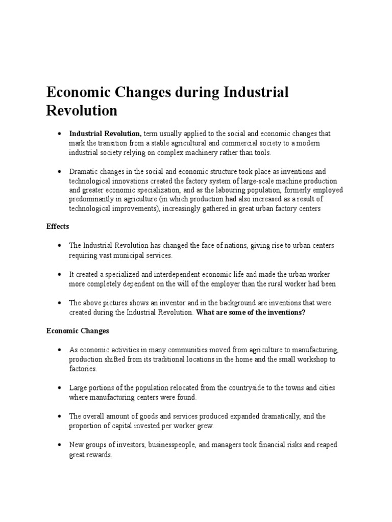 Economic Changes During Industrial Revolution | PDF | Industrial ...
