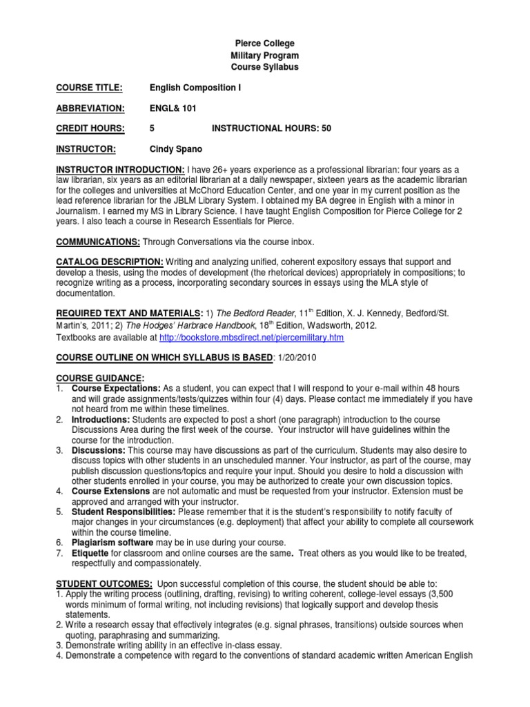 Engl&101 English Composition I Syllabus Rev. 11-12 | PDF | Librarian ...