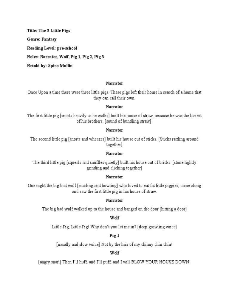 3 Little Pigs Script Rough Draft | PDF