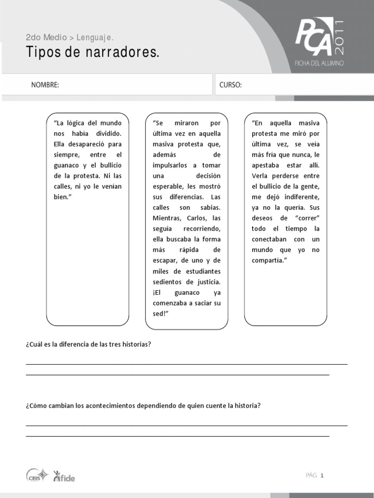 Ficha 1, Tipos de Narradores PDF | Narración | Science