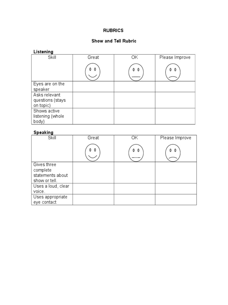 Show & Tell and Group Rubrics | PDF
