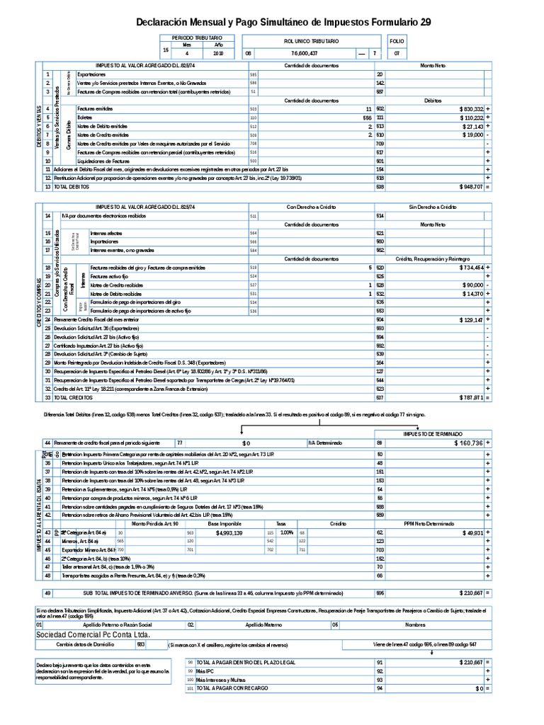 Formulario 29 | PDF | Impuestos | Pagos