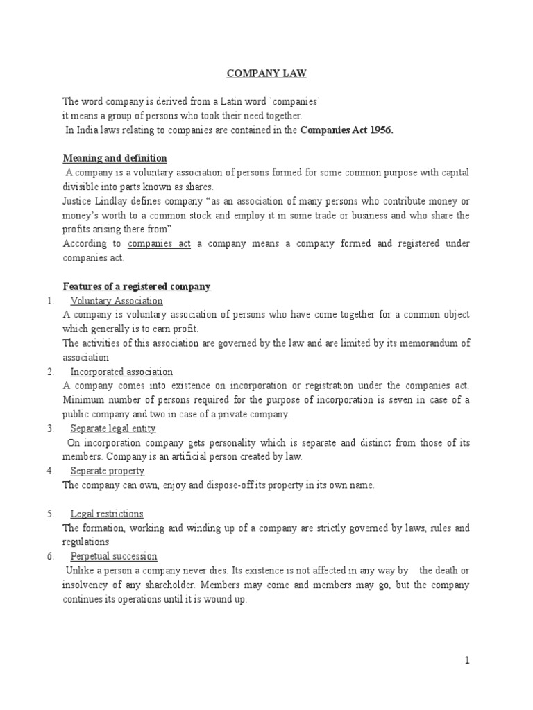 Company Law Handouts-1 | PDF | Companies | Corporations