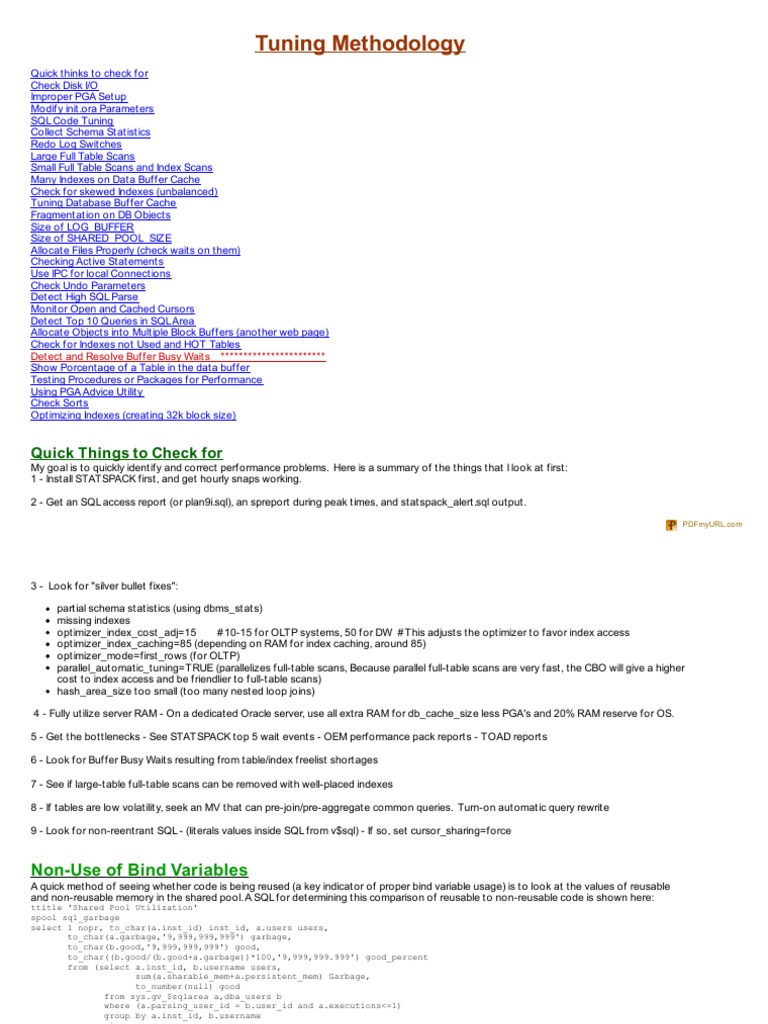 Tuning Methodology - HTML | PDF | Database Index | Cache (Computing)