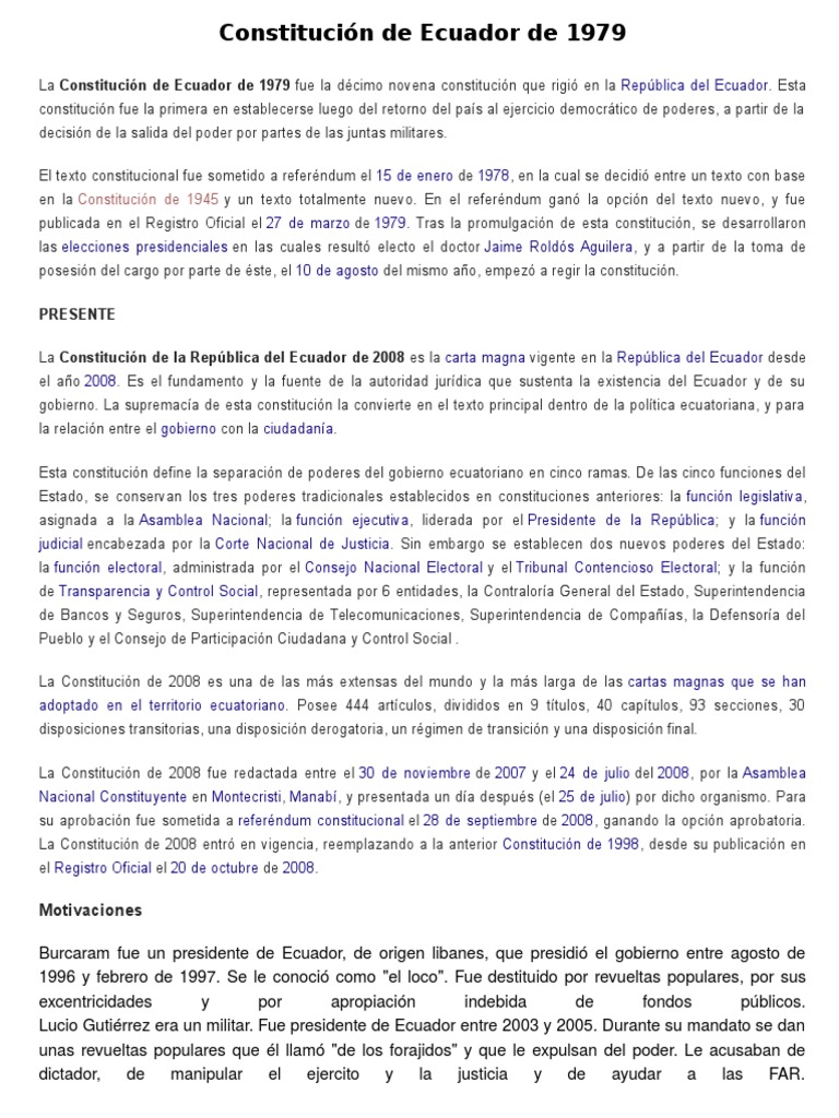 Constitución De Ecuador De 1979 Descargar Gratis Pdf Ecuador