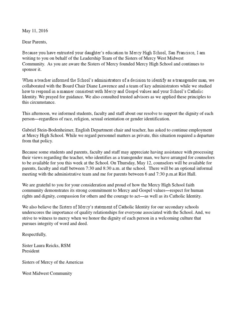 Message to Mercy High School Parents | PDF