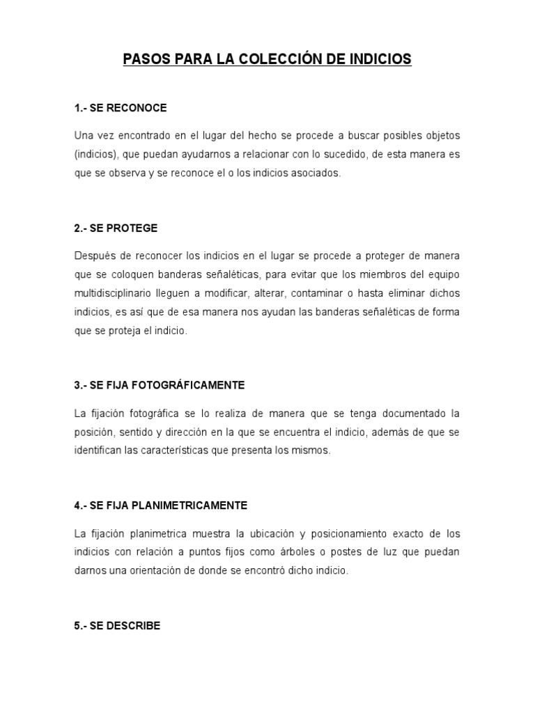 Pasos para La Colección de Indicios | PDF | Laboratorios | Science