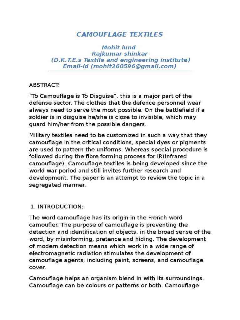Camouflage Textiles | PDF | Mimicry | Infrared
