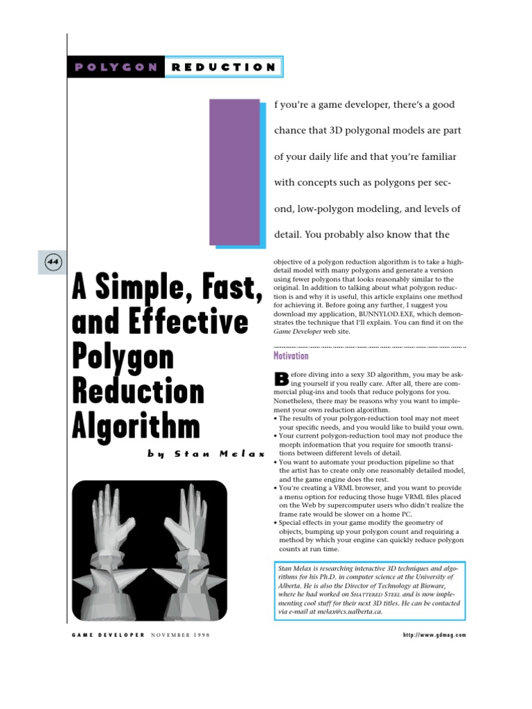 A Simple, Fast, Effective Polygon Reduction Algorithm | PDF | Vertex (Geometry) | 3 D Computer ...