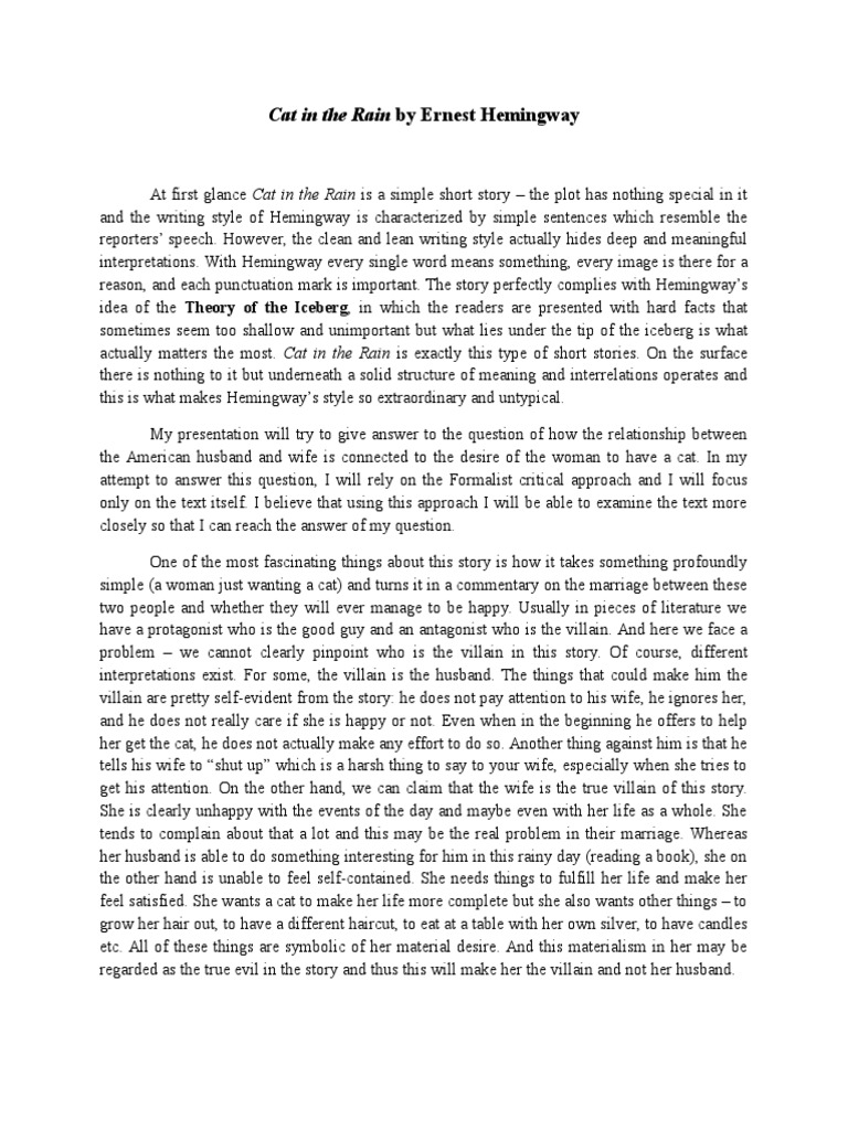 Analyzing Hemingway's "Cat in the Rain" | PDF | Ernest Hemingway