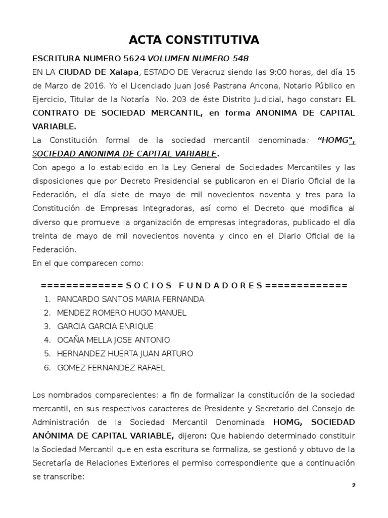 Acta Constitutiva | PDF | Liquidación | Compartir (Finanzas)