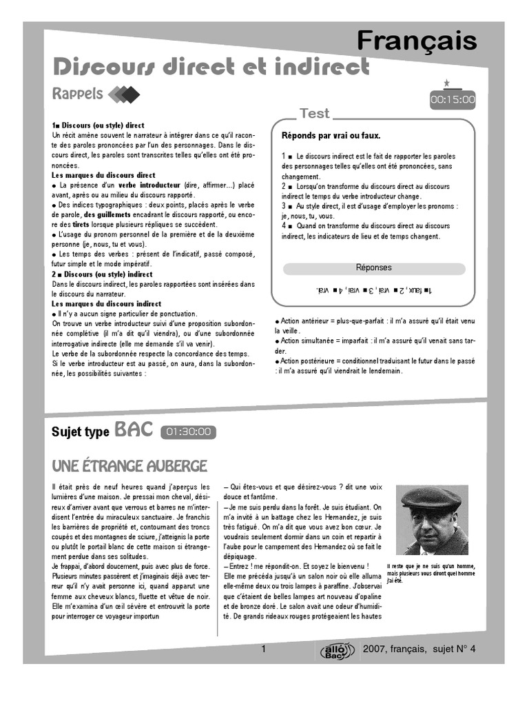 Discours direct et indirect.pdf | Verbe | Phrase
