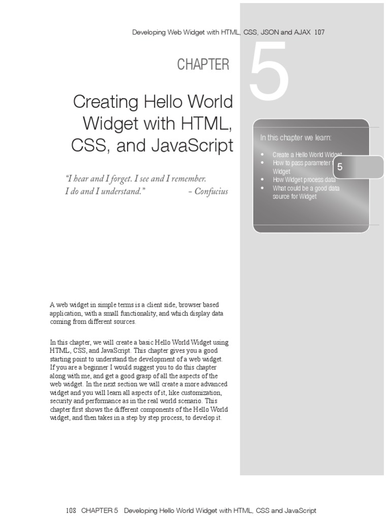 Creating Hello World Web Widget With HTML CSS and Javascript | PDF ...