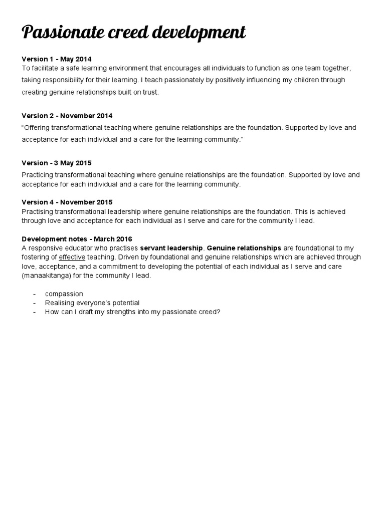 Passionate Creed Development: Version 1 May 2014 | PDF