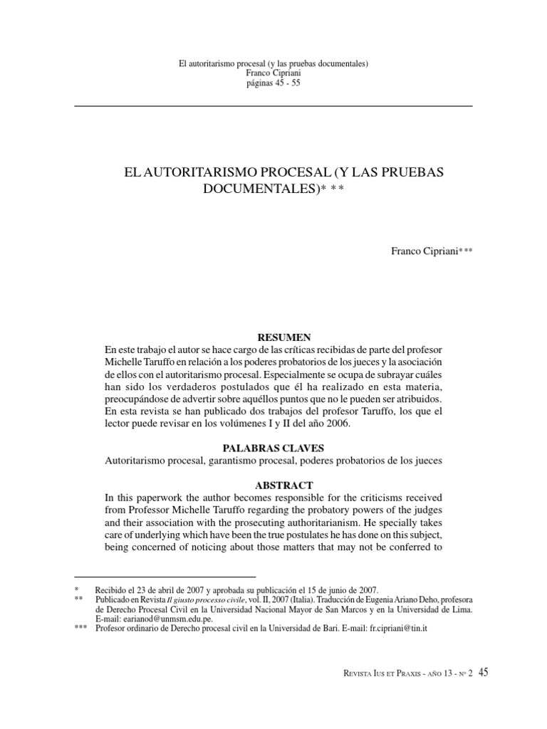 El Autoritarismo Procesal y Las Pruebas Documentales | PDF | Liberalismo | Juez