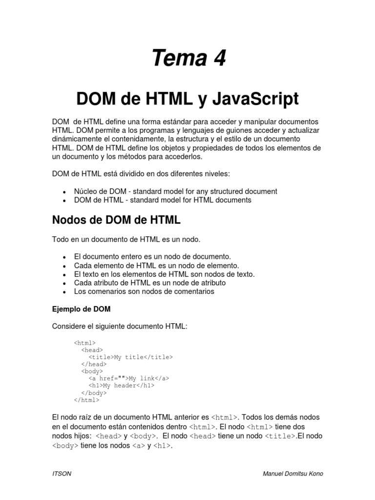 Tema 4 - DOM de HTML y JavaScript | PDF | Script Java | HTML