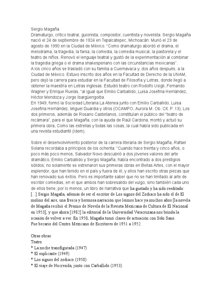 Sergio Magaña: Dramaturgo y Narrador | PDF | Teatro | Entretenimiento ...