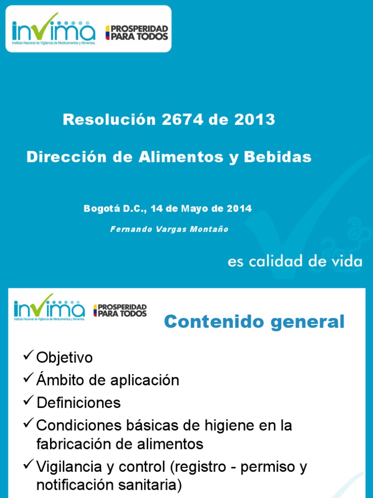 Resolucion 2674 de 2013 PDF | PDF | Alimentos | Agua potable
