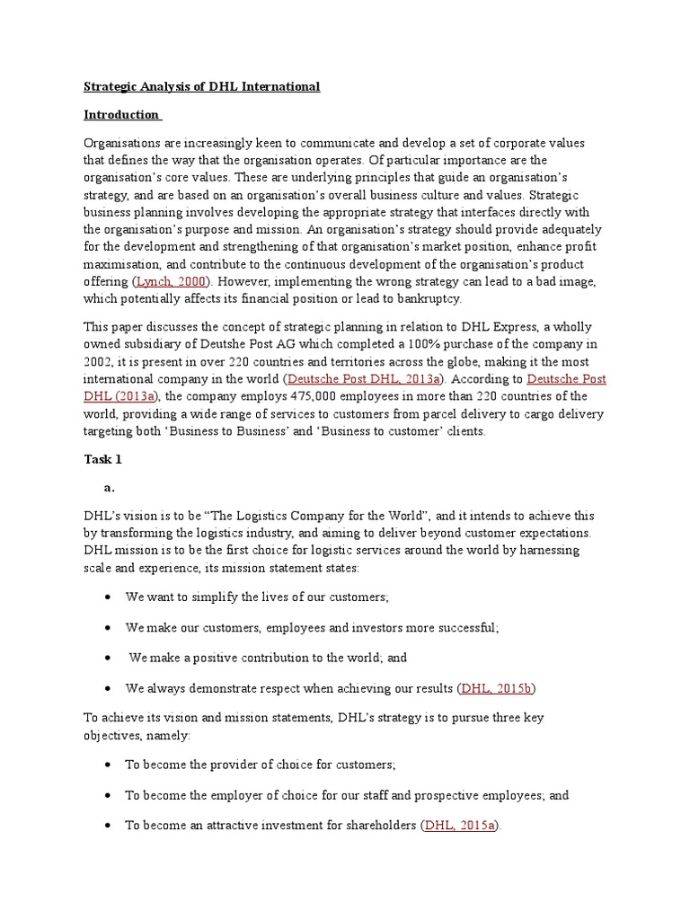 DHL Strategic Analysis Overview | PDF | Strategic Management | Supply ...