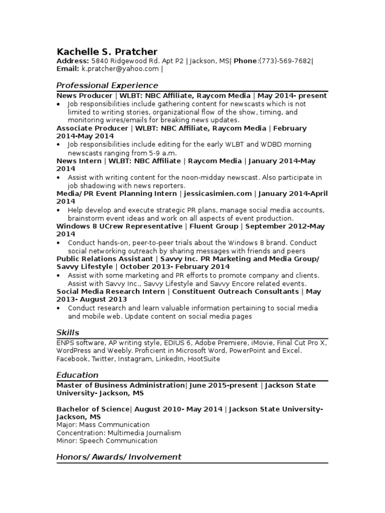 Pratcher Kachelle Resume | PDF
