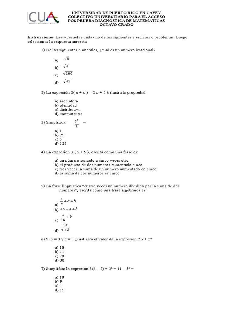 Pre y Pos Prueba-Matemáticas-8vo | PDF | Triángulo | Rectángulo