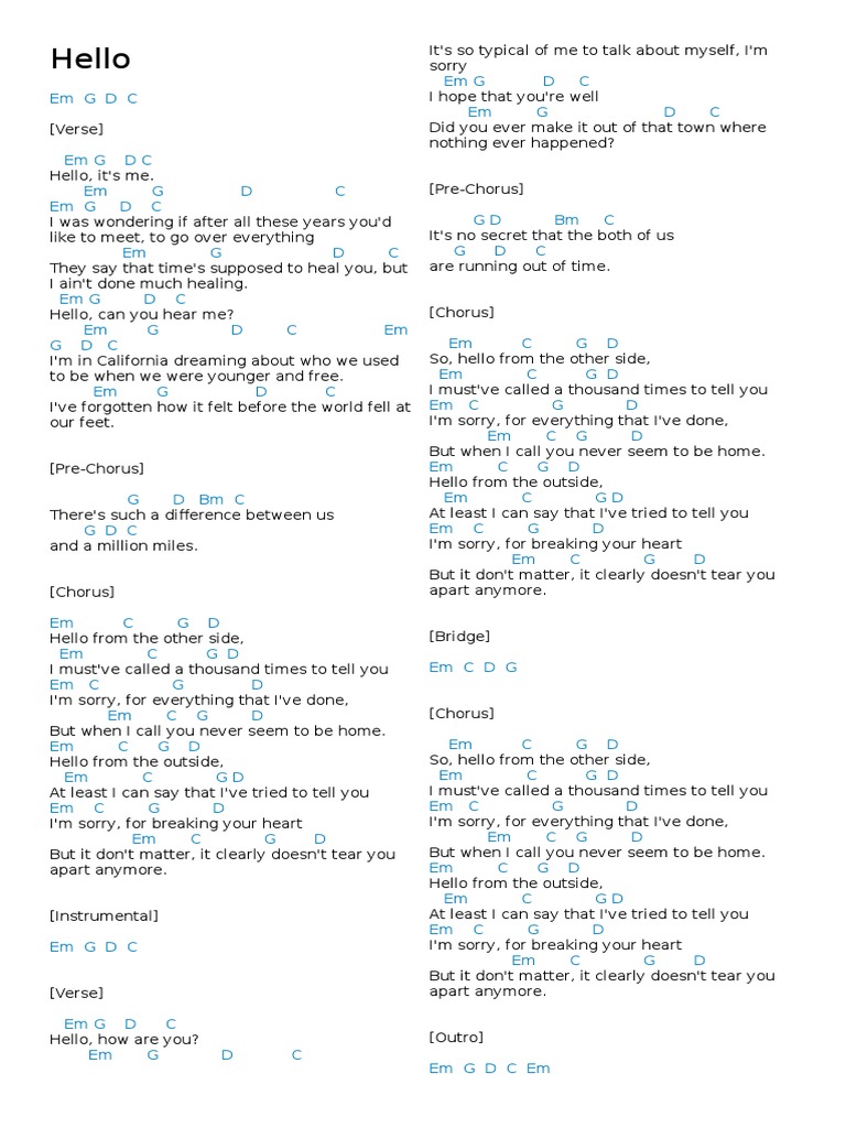 Hello Lyrics Analysis | PDF | Language Arts & Discipline | Poetry