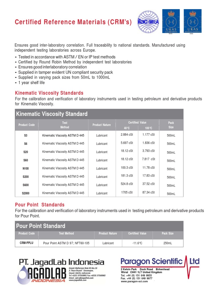 Paragon Scientific Lubricant Certified Reference Materials | PDF ...