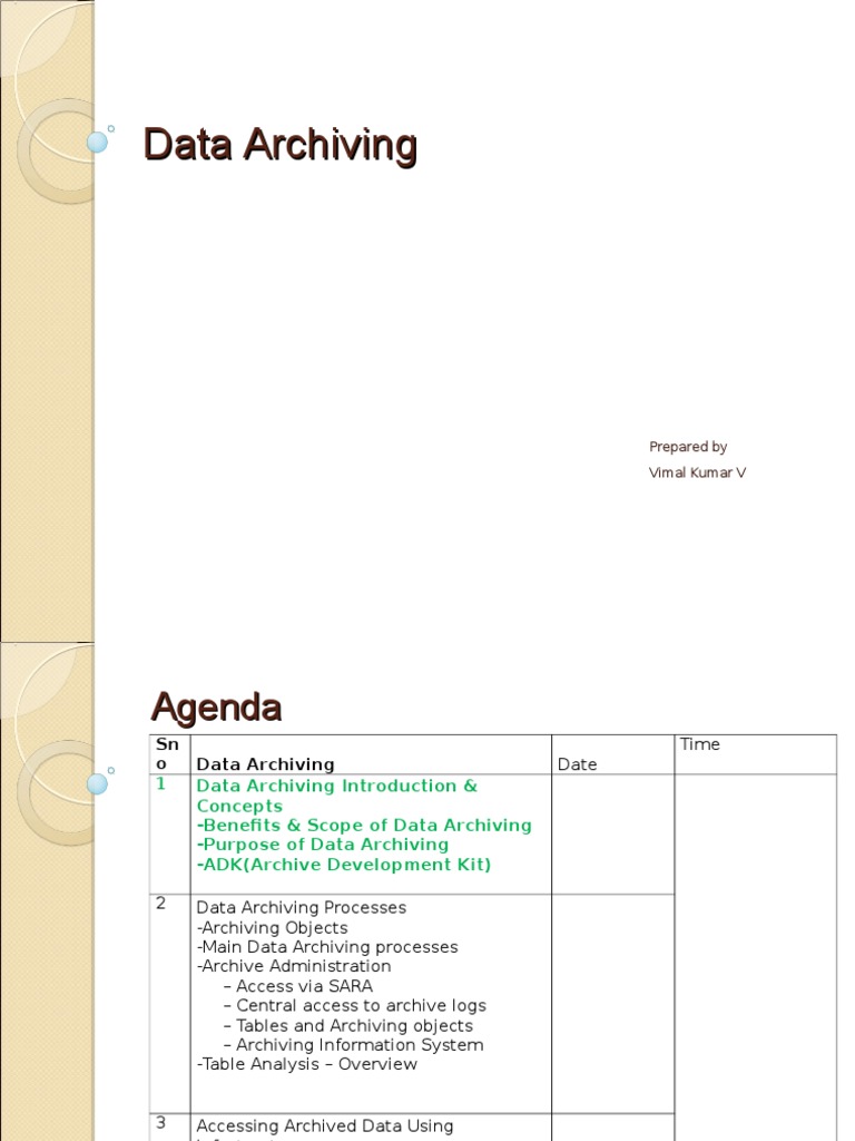 Data Archiving Presentation | PDF | Databases | Database Transaction