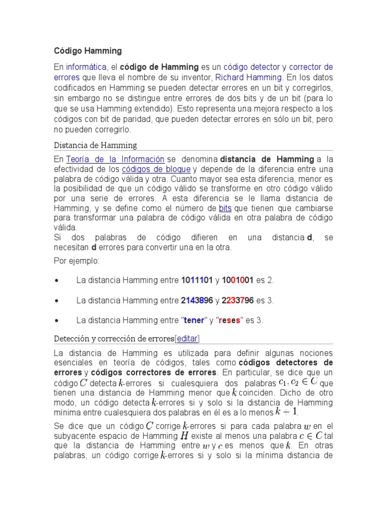 Código Hamming | Descargar gratis PDF | Informática teórica | Codificaciones