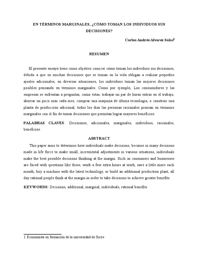 En Términos Marginales, ¿Cómo Toman Los Individuos Sus Decisiones | PDF ...
