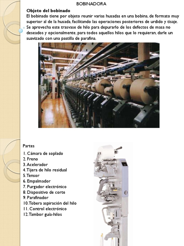 Funcionamiento de la Bobinadora Textil | PDF | Inductor | Densidad