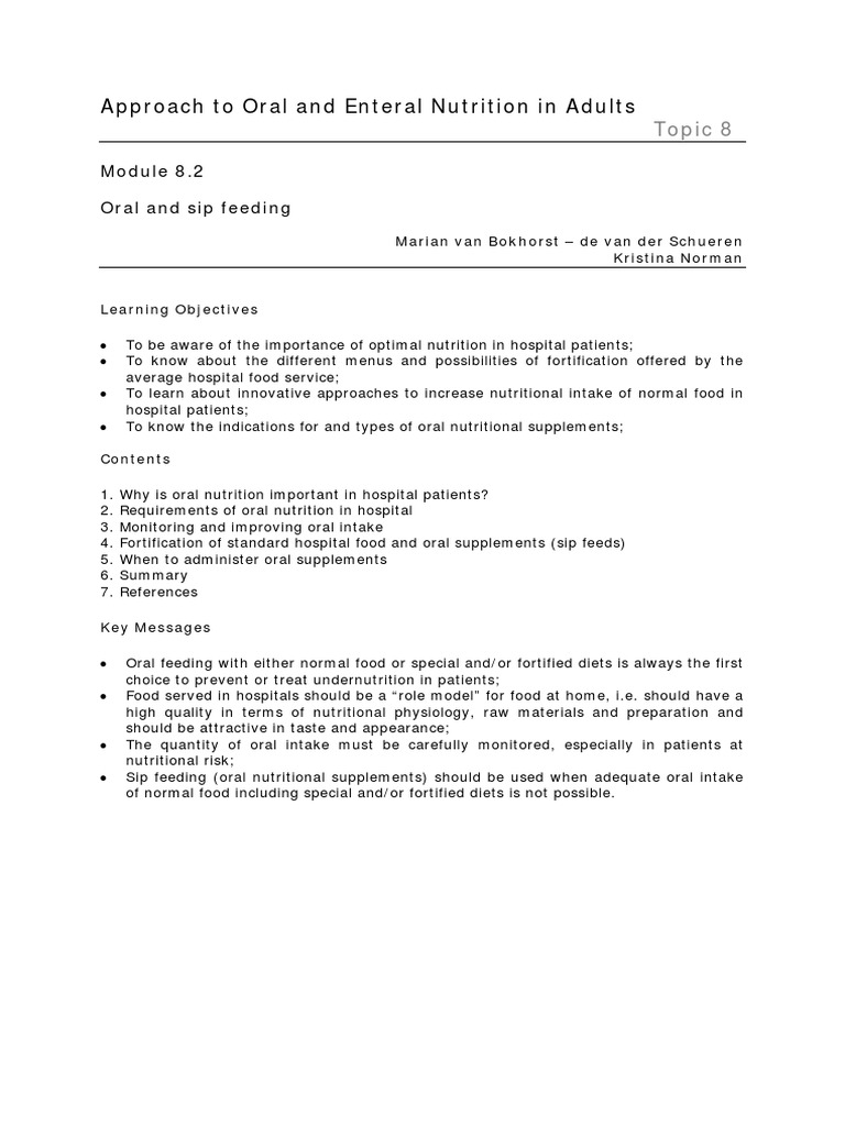 08 - Oral and Sip Feeding | PDF | Malnutrition | Nutrition