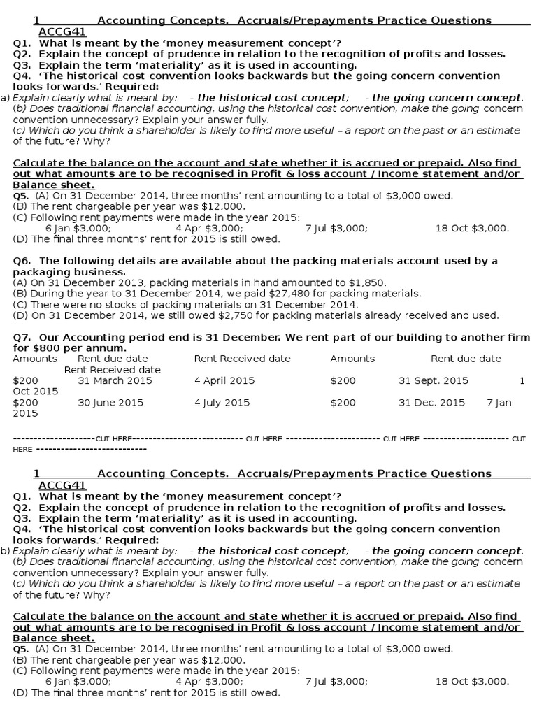 Accounting Accruals & Prepayments Q&A | PDF | Historical Cost | Income Statement