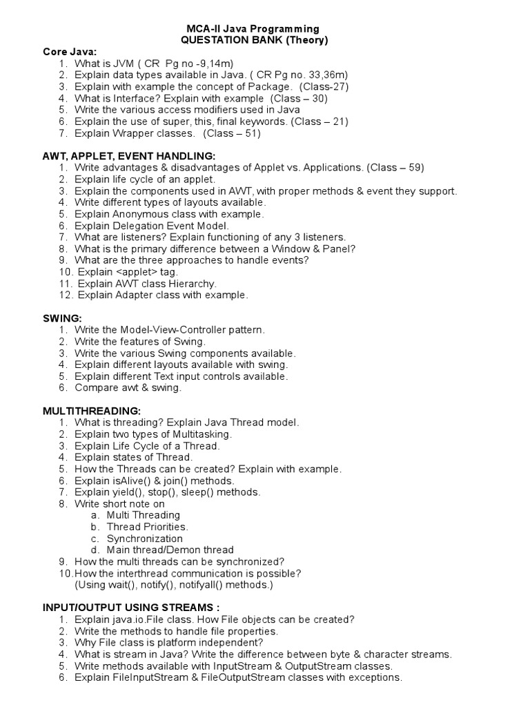 MCA-II Java Programming QB | PDF | Filename | Java (Programming Language) MCA-II Java Programming QB | PDF | Filename | Java (Programming Language)