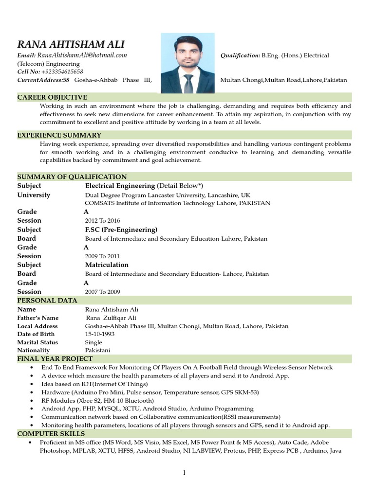 CV Pattern | PDF | Telecommunication | Pakistan