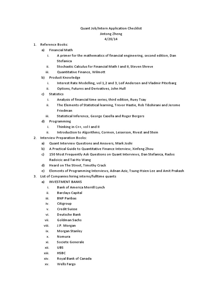 Quant Job Application Checklist | PDF | Service Companies | Companies ...