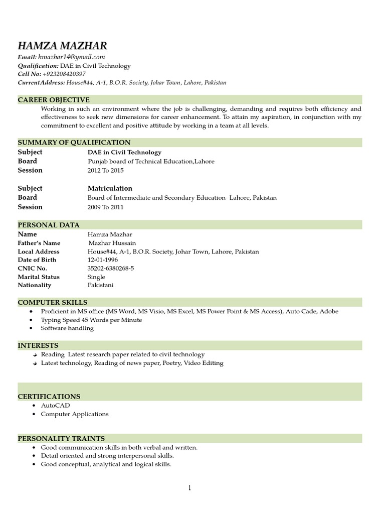 CV Pattern | PDF | Pakistan | Communication