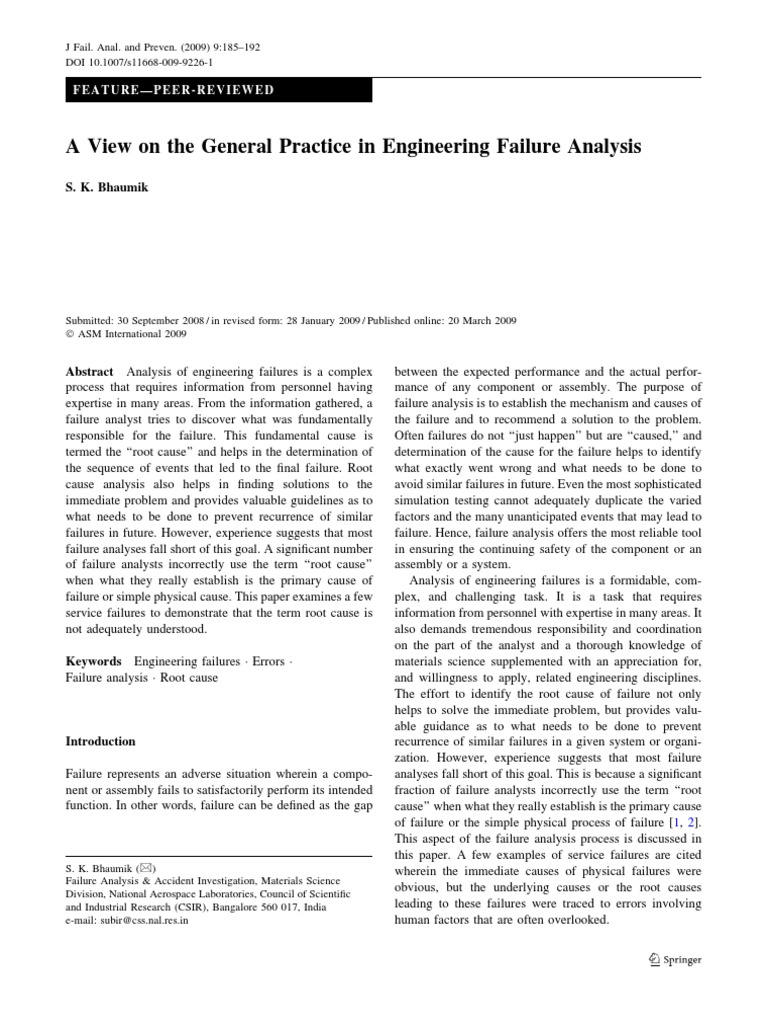 A View on the General Practice in Engineering Failure Analysis ...