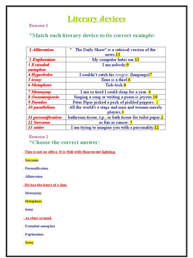 Literary Devices Practice Worksheet | PDF | Poetry