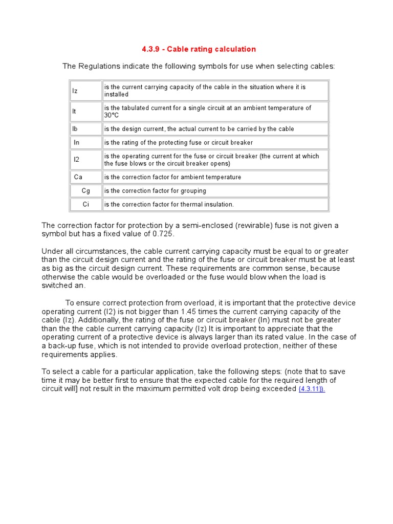 Cable Rating Caculation | Download Free PDF | Fuse (Electrical) | Cable