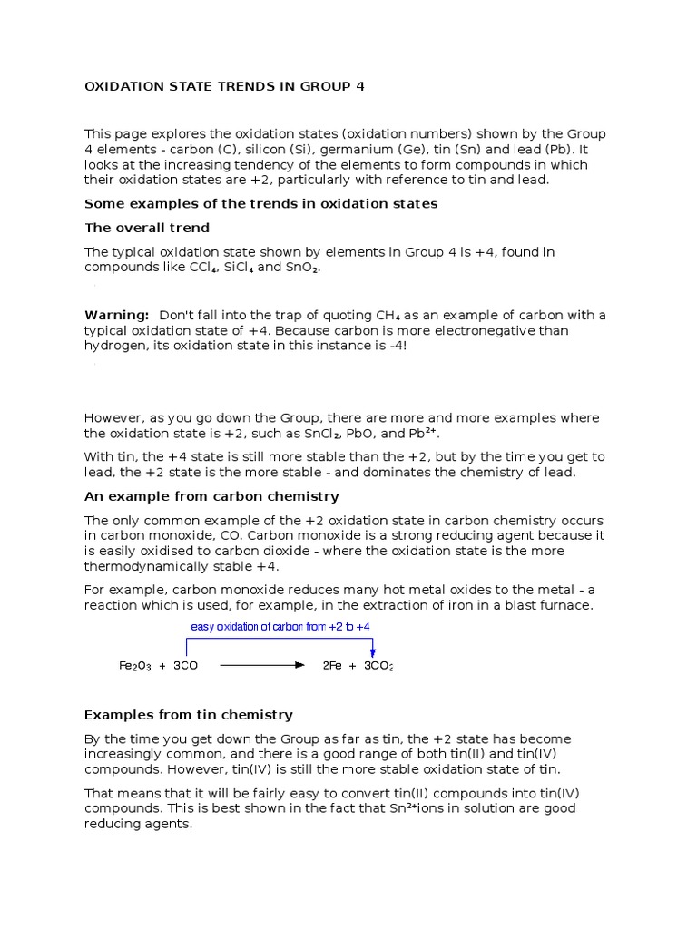 Oxidation State Trends in Group 4 | PDF | Redox | Lead